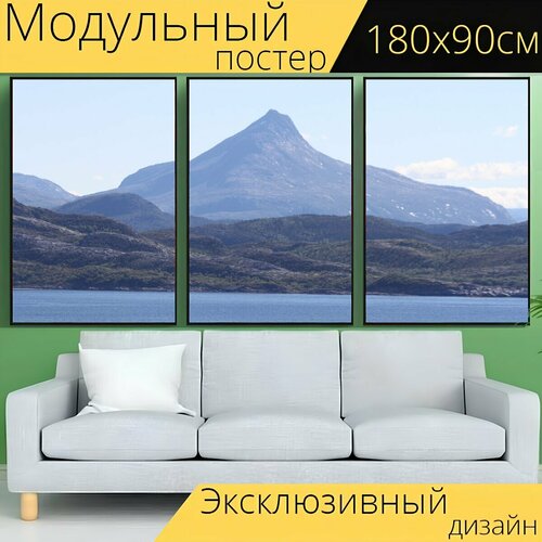 Модульный постер "Гора, норвегия, фьорд" 180 x 90 см. для интерьера