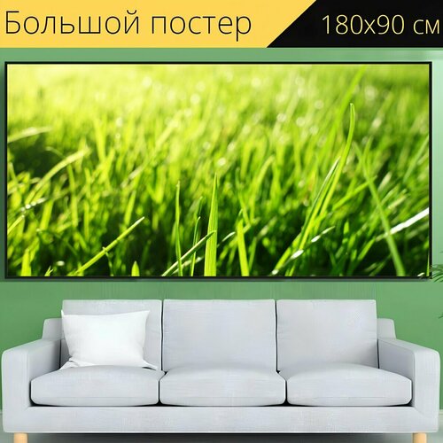 Большой постер "Трава, травинки, лужайка" 180 x 90 см. для интерьера