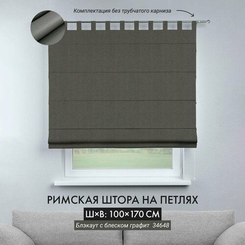 Римская штора Cortin на петлях 100х170 см, блэкаут с блеском графитовый