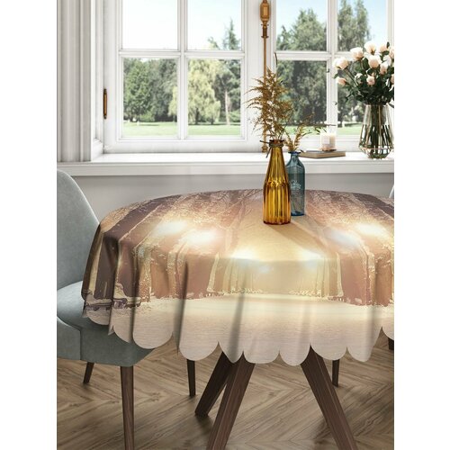 Скатерть круглая тканевая на стол JoyArty с рисунком "Яркая зимняя аллея" 150 на 150 см