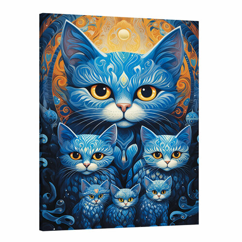 Интерьерная картина 50х70 "Синие коты в магическом мире"