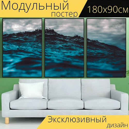 Модульный постер "Океан, небо, море" 180 x 90 см. для интерьера