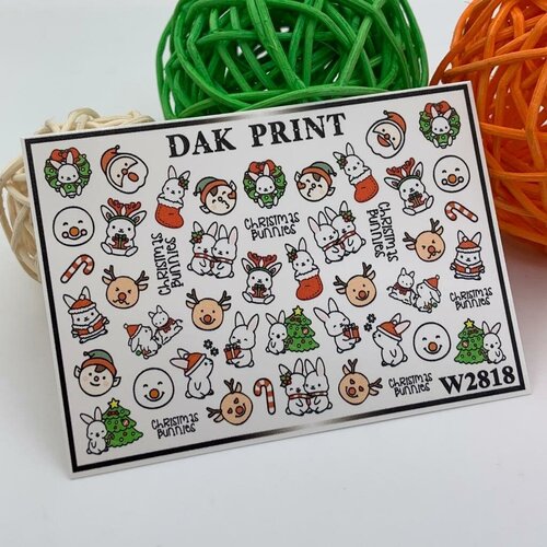 Слайдеры для маникюра (водные наклейки) для дизайна ногтей "Рождественский кролик"