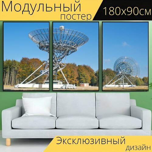 Модульный постер "Радио, телескоп, пространство" 180 x 90 см. для интерьера
