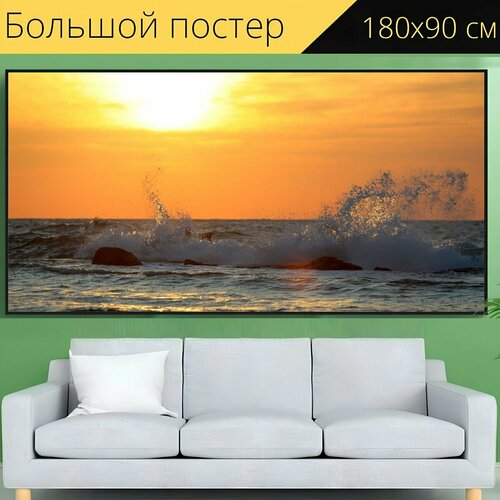 Большой постер "Море, пляж, летом" 180 x 90 см. для интерьера