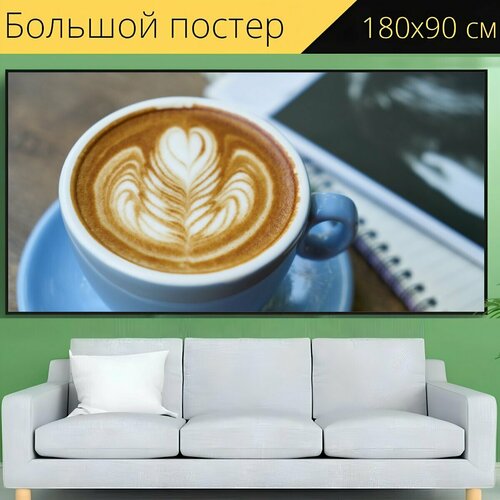 Большой постер "Кофе, кофеин, напиток" 180 x 90 см. для интерьера