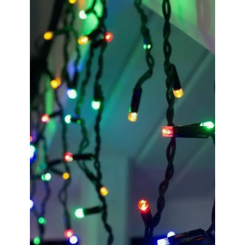 Новогодняя гирлянда уличная - Карниз 100 LED, разноцветный, темный провод, 3 метра, с возможностью наращивания.