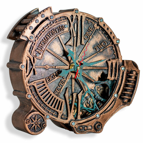 Часы настольные Автоматон 1789 Готика с вращающимися шестеренками "Черное Золото" WODANDROOT