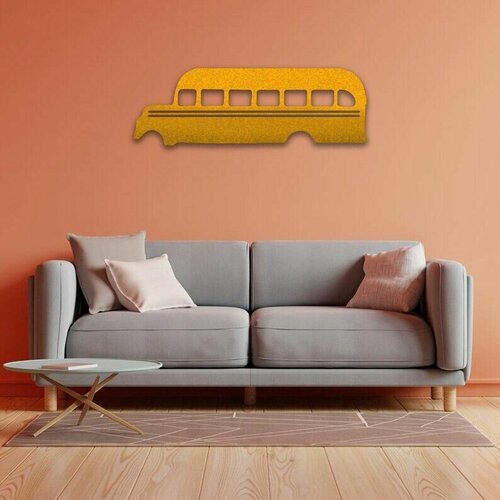 Декоративное металлическое панно, Школьный автобус (матовое золото)