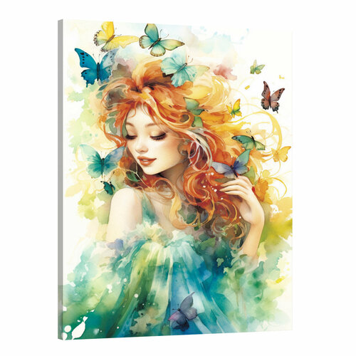 Интерьерная картина 50х70 "Фея с бабочками в волосах"