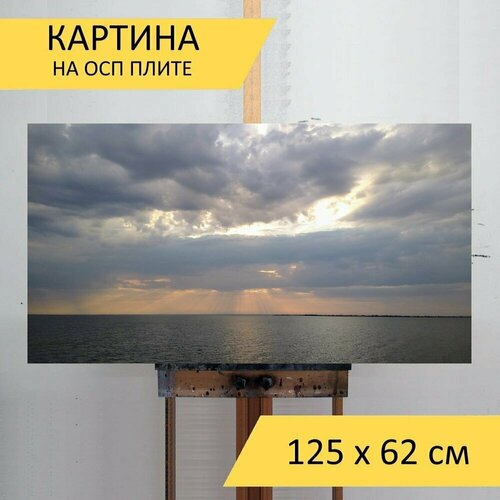 Картина на ОСП 125х62 см. "Россия, волга, небо" горизонтальная, для интерьера, с креплениями