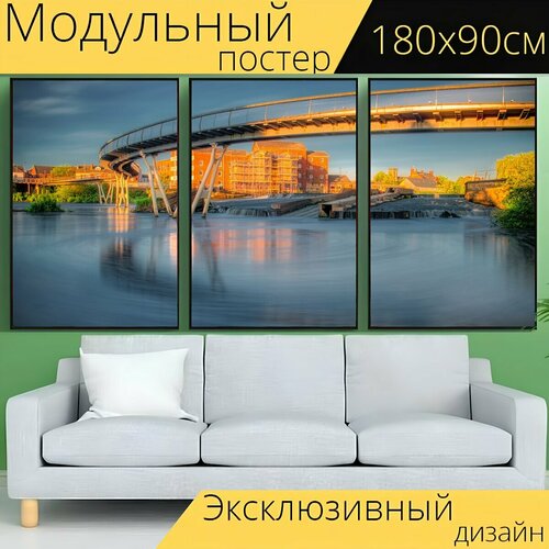 Модульный постер "Каслфорд вейр, реки эйр, мост тысячелетия" 180 x 90 см. для интерьера