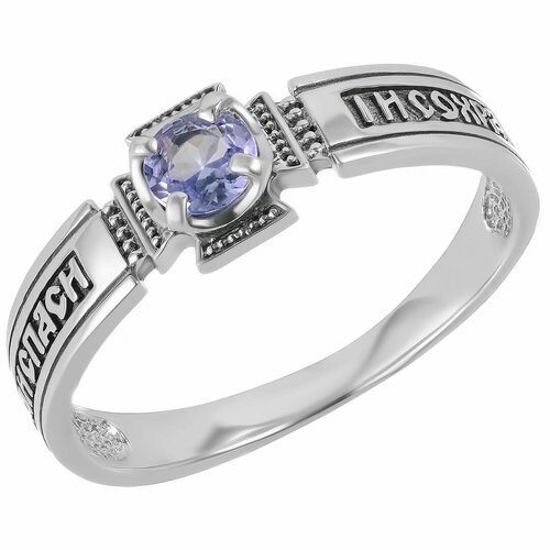 Перстень Серебряное кольцо 925 пробы Спаси и Сохрани с Танзанитами, серебро, 925 проба, оксидирование, танзанит, голубой, серебряный