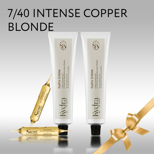 KYDRA Краска KYDRACREME: 2 краски, 2 ампулы, Подарок аксессуар для волос. Краска 7/40 INTENSE COPPER BLONDE Kydracreme 2 шт, Elixir of Ales с экстрактом календулы 2 ампулы, 10мл, Подарок