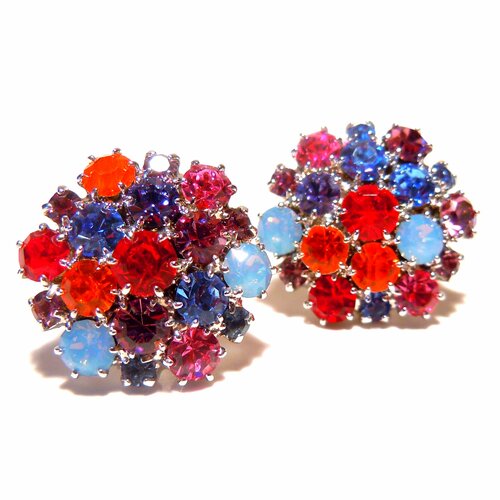 Серьги двусторонние  Пусеты AMANDA/Чехия, кристаллы Preciosa, размер/диаметр 17 мм, голубой, красный