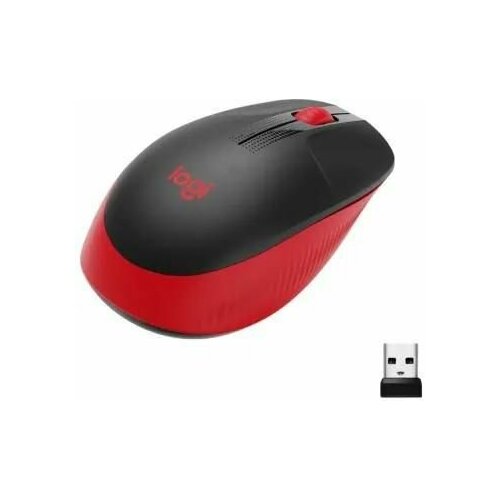 Мышь Logitech M190, оптическая, беспроводная, USB, черный и красный [910-005915]