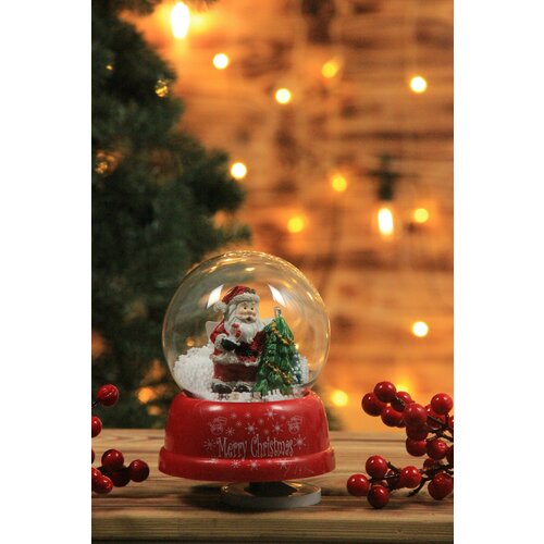 Светильник новогодний фонарь Шар со снегом, Дед Мороз, 15см, музыкальный