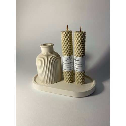 "Подарочный набор для дома" - ваза и поднос из гипса, свечи из вощины