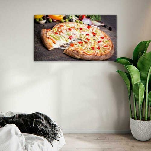 Картина на холсте 60x110 LinxOne "Сыр пицца овощи" интерьерная для дома / на стену / на кухню / с подрамником