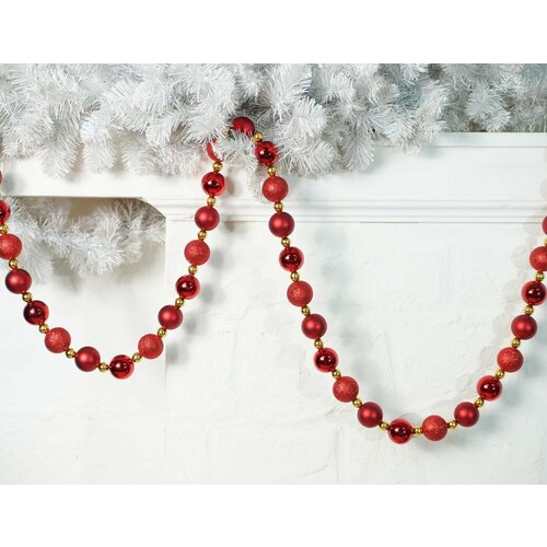 Бусы на ёлку новогоднее ожерелье, пластик, красный, 2-4 см, 208 см, Winter Deco 3081136