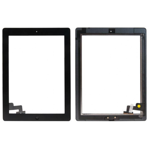 Тачскрин для iPad 2 Черный (сенсорное стекло) в сборе, кнопка, клейкая лента