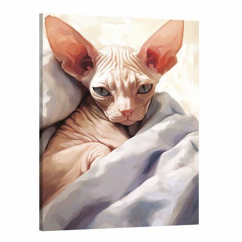Интерьерная картина 50х70 "Кошка-сфинкс: головоломка нежности"