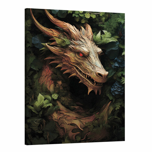 Интерьерная картина 50х70 "Деревянный дракон в зеленом оазисе"