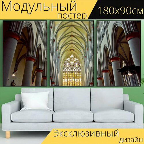 Модульный постер "Архитектура, монастырская церковь, монастырь" 180 x 90 см. для интерьера