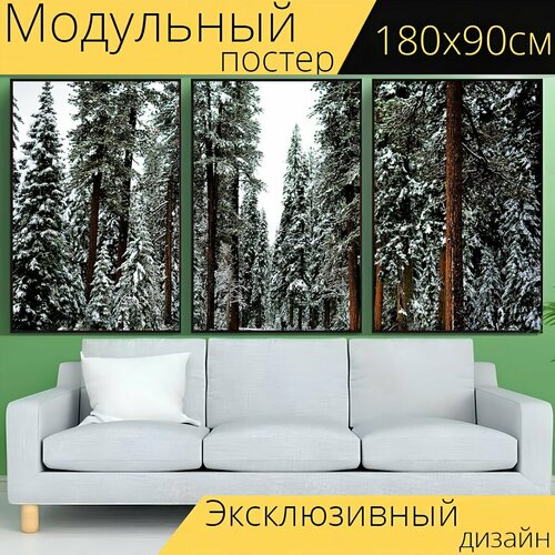 Модульный постер "Пейзаж, живописный, зима" 180 x 90 см. для интерьера