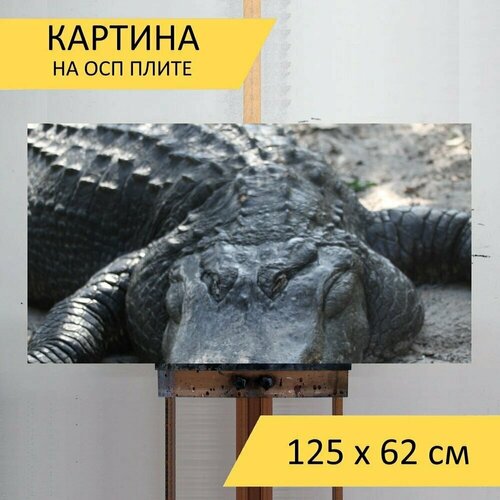 Картина на ОСП 125х62 см. "Аллигатор, крокодил, рептилия" горизонтальная, для интерьера, с креплениями