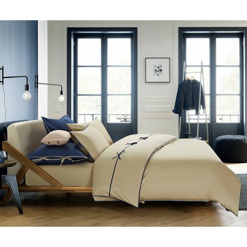 Комплект постельного белья Sharmes "LUCA" евро светло-бежевый/темно-синий