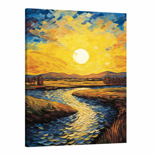 Интерьерная картина 50х70 "Живопись солнца: ван Гоговский пейзаж во всей красоте"