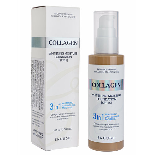 ENOUGH Тональный крем для лица с коллагеном, с ниацинамидом Collagen 3in1 Whitening Moisture Foundation SPF15, тон 21