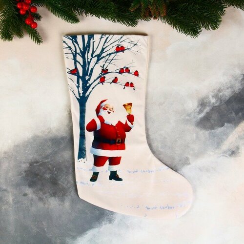 Носок для подарков "Дед Мороз в лесу" 26х40 см, белый 9692618