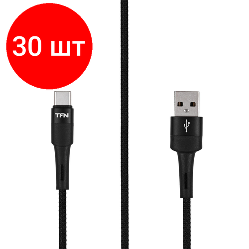 Комплект 30 штук, Кабель интерфейсный TFN USB - TypeC, 1.2м. черный (TFN, TFN-С-ENV-AC1M BK)