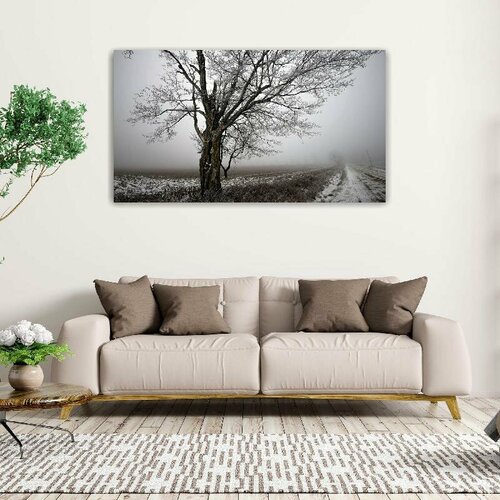 Картина на холсте 60x110 LinxOne "Дерево пейзаж дорога зима" интерьерная для дома / на стену / на кухню / с подрамником