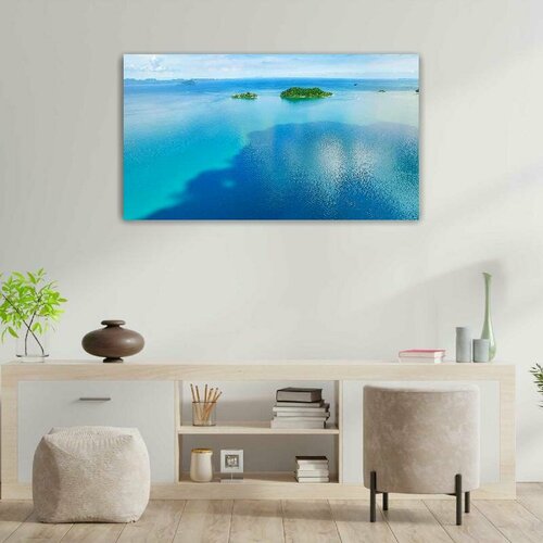 Картина на холсте 60x110 LinxOne "Зеленые острова в голубом" интерьерная для дома / на стену / на кухню / с подрамником