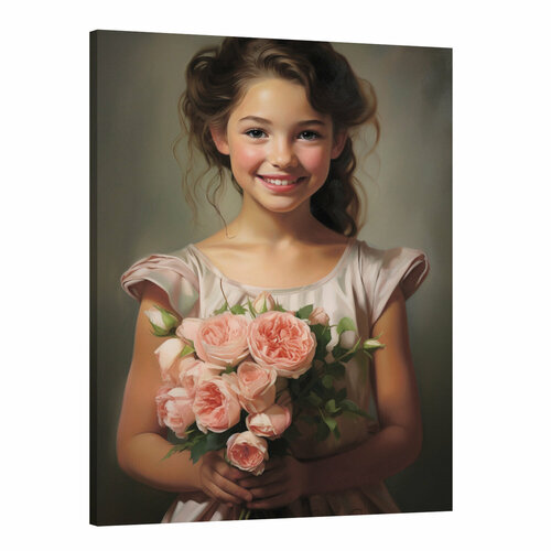 Интерьерная картина 50х70 "Девушка с букетом цветов"