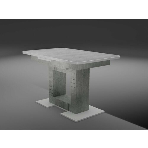 Обеденный стол Триумф серый камень +белый камень ЛДСП/МДФ, c ручным механизмом, фотопечатью, закаленным стеклом , для кухни, столовой, дома Н088 1240х750х760 Игни