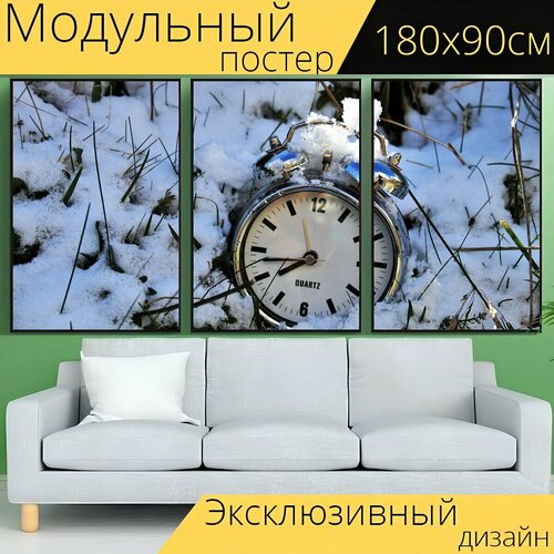 Модульный постер "Зимнее время, щит, снег" 180 x 90 см. для интерьера