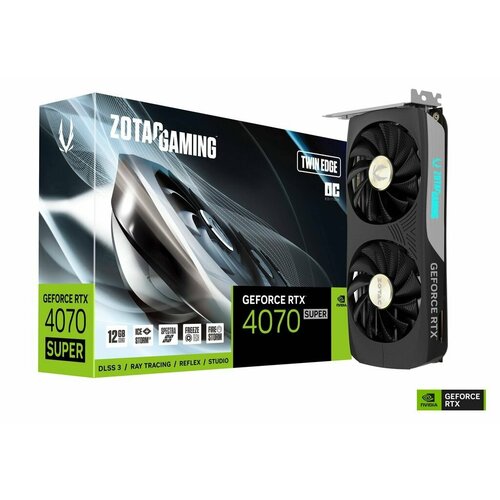 Видеокарта Zotac RTX4070 SUPER TWIN EDGE OC 12GB GDDR6X 192bit 3xDP HDMI 2FAN Medium Pack