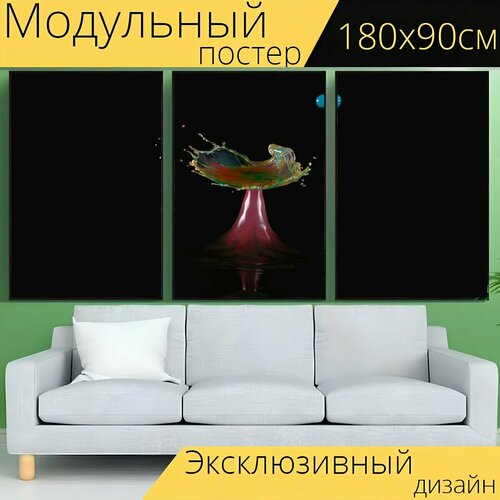 Модульный постер "Капли, вода, макрос" 180 x 90 см. для интерьера