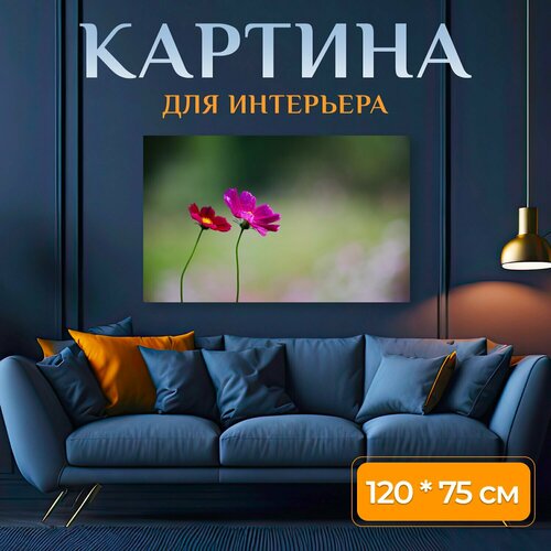 Картина на холсте "Космос, цветы, завод" на подрамнике 120х75 см. для интерьера
