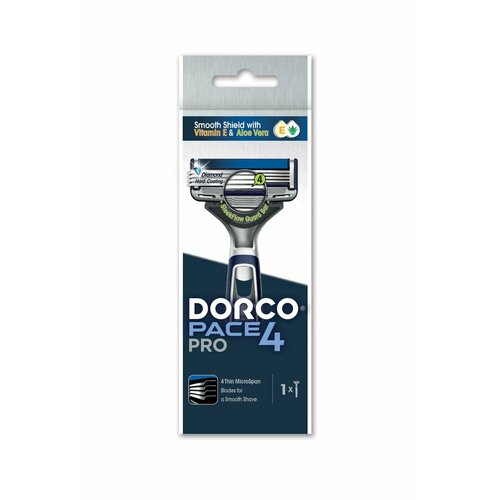 DORCO PACE 4 PRO NEW, одноразовый станок (1 шт.) 4 лезвия, плавающая головка, увлажняющая полоса