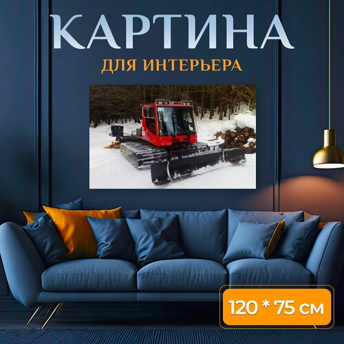 Картина на холсте "Зима, снегоход, машина" на подрамнике 120х75 см. для интерьера