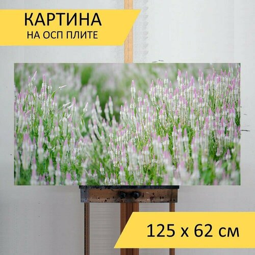 Картина на ОСП 125х62 см. "Цветы, трава, природа" горизонтальная, для интерьера, с креплениями