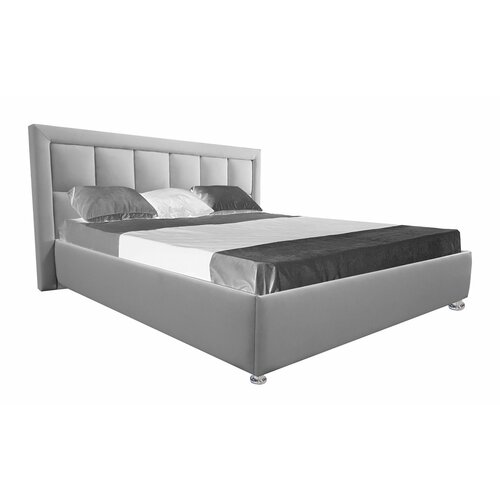 Двуспальная кровать Флорида 140x200 с подъемным механизмом и с коробом для белья велюр серый ножки 5 см
