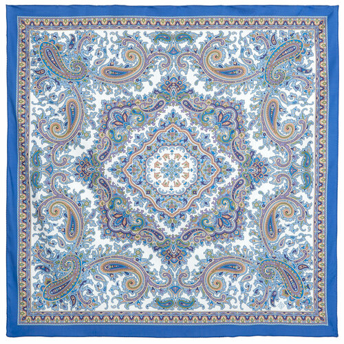 Платок Павловопосадская платочная мануфактура,76х76 см, белый, голубой