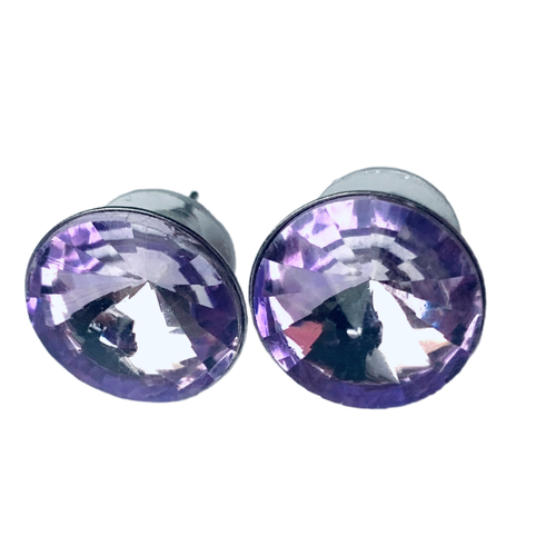 Серьги пусеты , кристаллы Swarovski, размер/диаметр 14 мм, фиолетовый