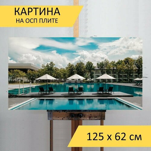 Картина на ОСП 125х62 см. "Синий, небо, природа" горизонтальная, для интерьера, с креплениями